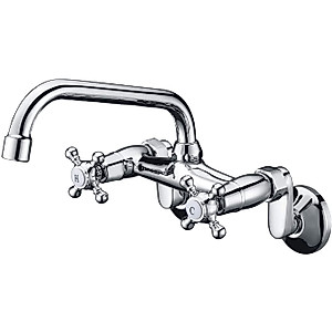 Sumerain Wall Mount Kitchen Faucets, 2 Cross Handles Chrome Finish,3" to 9" Adjustable Spread