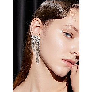 LOVE&CLOVER Earrings for women dangling, Crystal Drop Dangle Earrings Elliptical Ring Teardrop Women Wedding Gift Rose Gold (BLACK)