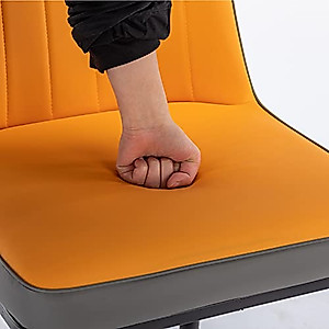 Dining Chairs Set of 4, PU Upholstered Kitchen Side Chair with Waterproof Surface and Metal Legs for Dining Room, Bedroom, Kitchen, Restaurant, Living Room, Bicolor Design (Orange-Grey)