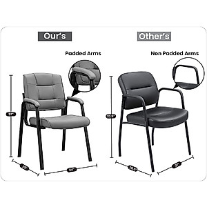 Naomi Home Conference Room Chairs, Heavy Duty Leather Executive Conference Table Chairs, Office Conference Chair, Conference Room Chair with Padded Arm Rest, Guest Chair Fixed-Back, Set of 2 - Gray