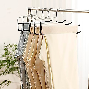 SHIMOYAMA Pants Hangers, 5 Pack, Double Rod Pant Hanger for Jeans, Space-Saving Slack Hangers, Trouser Hangers, Black