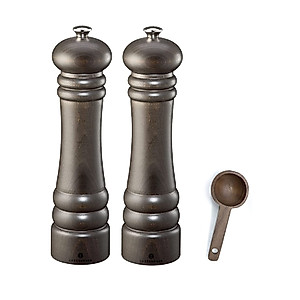 Zassenhaus Berlin Dark Stained Wood Salt & Pepper Mill Gift Set, Refillable Grinder, 9.4 Inches - With Wooden Spice Scoop