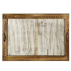 MyGift 30 inch Wood Stove Tray, Solid Burnt Brown and Whitewashed Noodle Board Wooden Stove-Top Cover, Oversized Large Serving Tray with Vintage Metal Handles