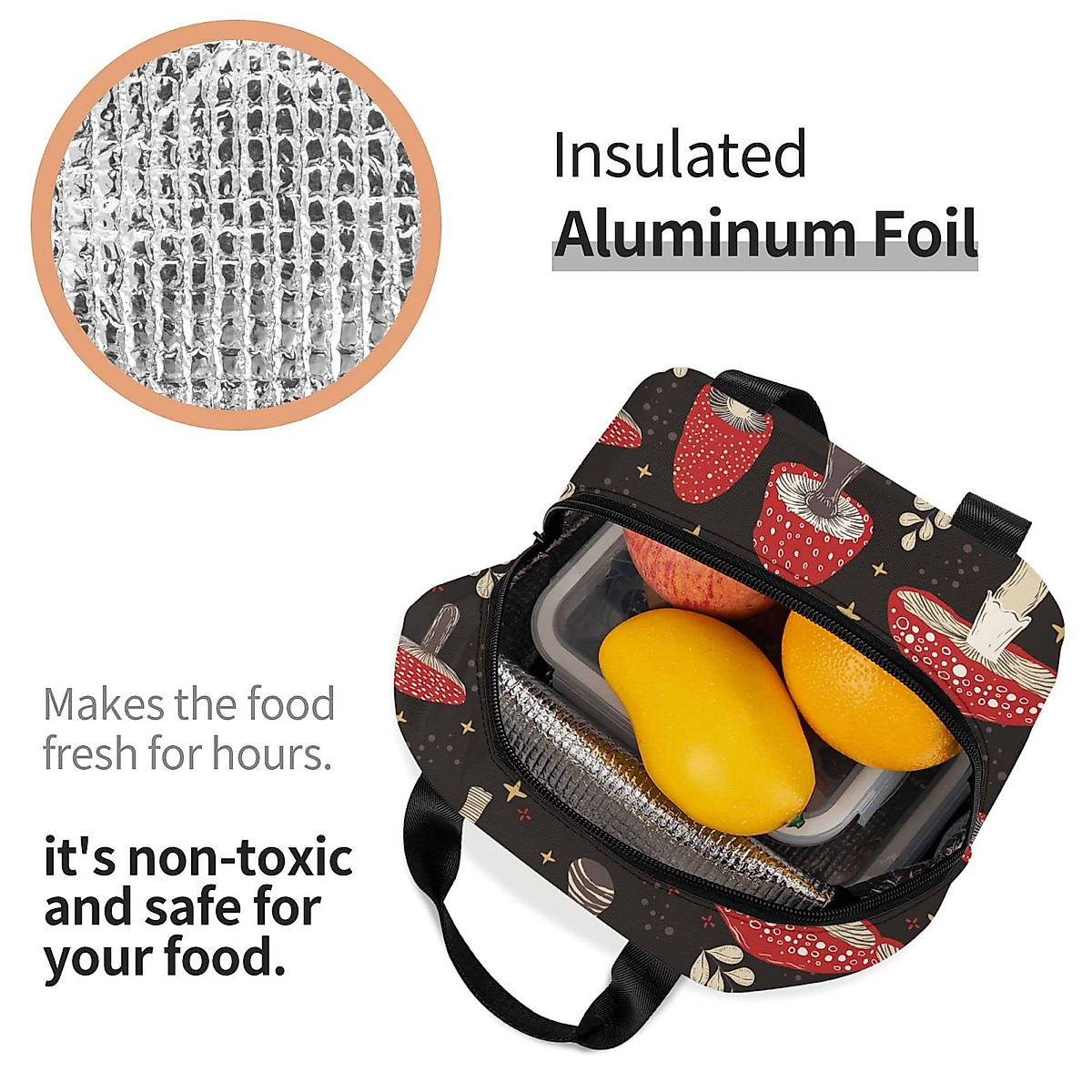 Lunch Bag Cute Cartoon Mushroom With Stars Insulated Lunch Box Reusable Lunch Bags Meal Portable Container Tote For Men Women Work Travel Picnic