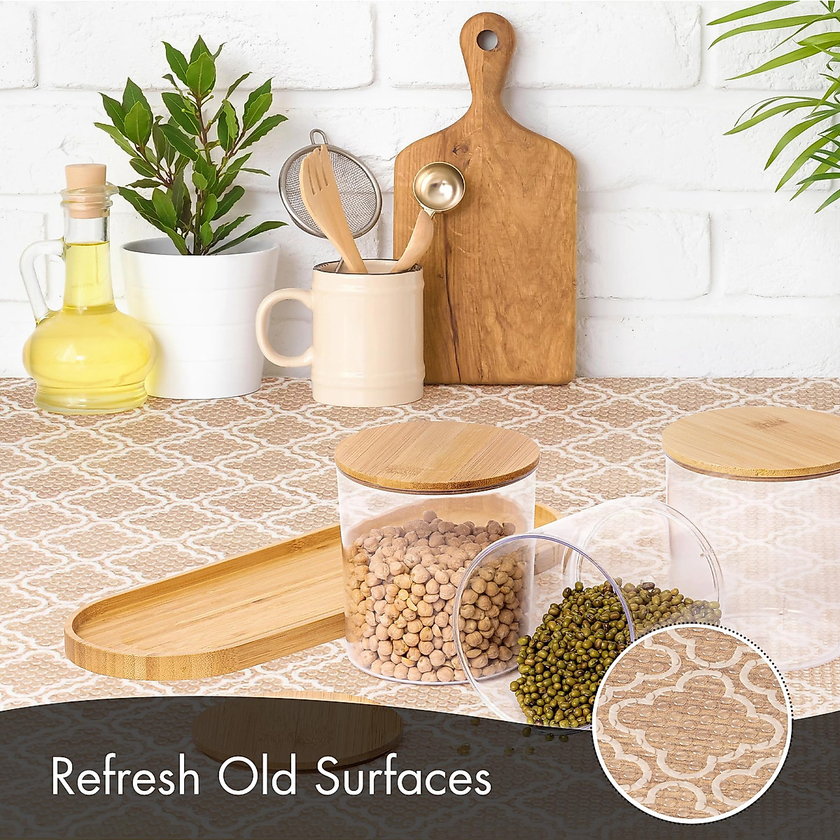 Cooyes Shelf Liner – Premium Cabinet Liner for Kitchen – Non-Slip Shelf Liners for Kitchen Cabinets – Waterproof Shelf Paper with Modern Pattern – Durable EVA Cabinet Liners