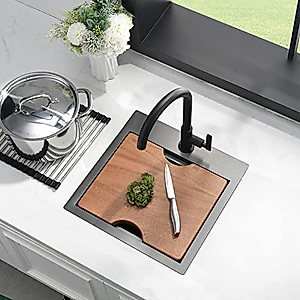 15 Inch Bar Sink Drop In Workstation - HACHENL 15x15 Inch Small Bar Prep Sink Drop in Topmount Kitchen Sink Black 16 Gauge Stainless Steel Single Bowl Outdoor or Bar Sink With Grid&Drain&Cutting Board