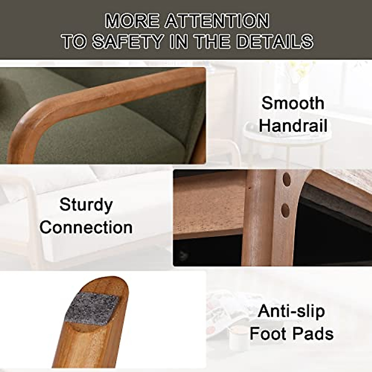 INZOY 50" Love seat Sofa 2-Seater Mid Century Modern Accent Chair, Uplostered 2 Person Couch Loveseat for Small Place Bedroom Office, Wood Frame and Attached 2 Waist Cushions, Green