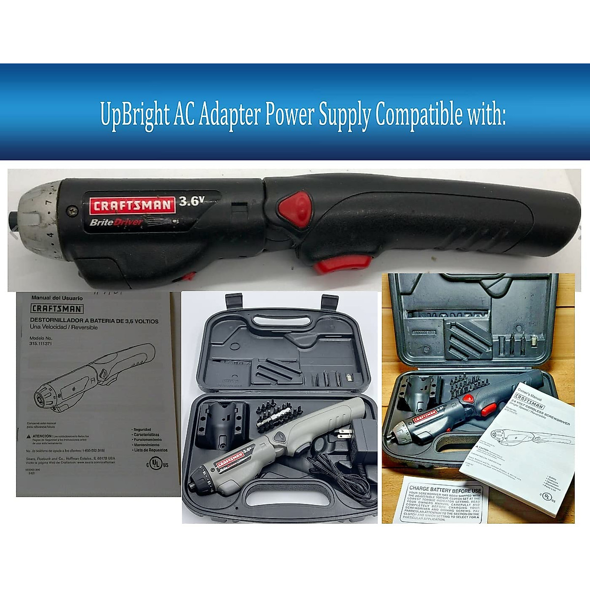 UpBright 4.5V AC Adapter Compatible with Sears Craftsman 315.111373 315111373 973.111370 315.111371 315111371 3.6V DC Brite Driver BriteDriver Cordless Screwdriver 7221701 Power Supply Battery Charger