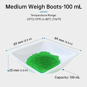 Nilef Weigh Boats Medium 125 Pack | 100 mL, 3 oz | Square Disposable Trays | Anti-Static Polystyrene Weighing Dishes for Scale, Liquids, Powders | Easy-Pour Lab Containers (Y102)