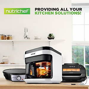 Nutrichef 5.8 Quart Air Fryer | 8-1 Preset Cook Modes | Transparent Fry Bowl for Best Cooking Results | Cook Shrimp, Steak, Fries, Wings, Chicken & More | Precise Temperature Control & Time | White