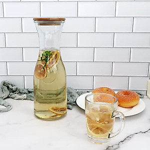 Cadamada 35oz Glass Carafe,Glass Pitcther with Wooden Caps,Suitable for Wine,Fruit Tea,Drinks,Drinking Water,Home Kitchen,Bar Party,Wedding Scene（6pcs）