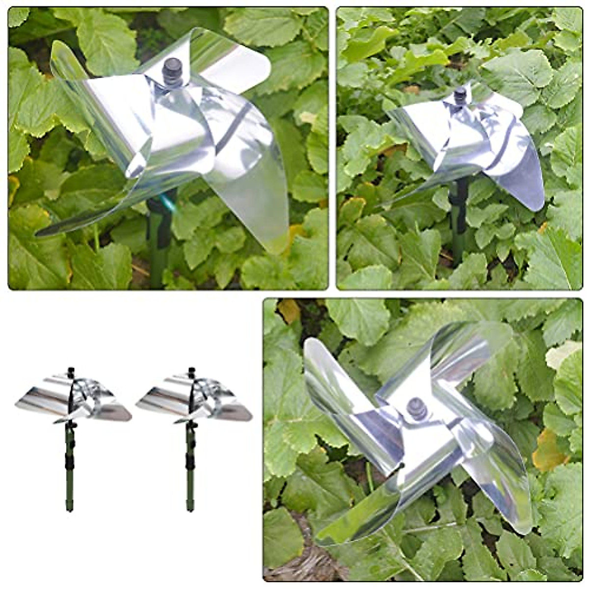 generic 2pcs Reflective Pinwheels with Stakes Bird Blinder Deterrent Windmill Scare Birds Device Away Sparkly Pin Wheel for Garden Outdoor Yard Decoration