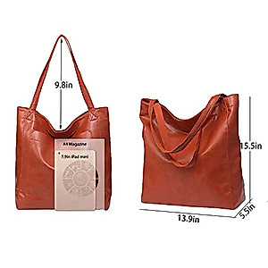 Women Tote Bags Top Handle Satchel Handbags PU Faux Leather Shoulder Purse (saddle tan)