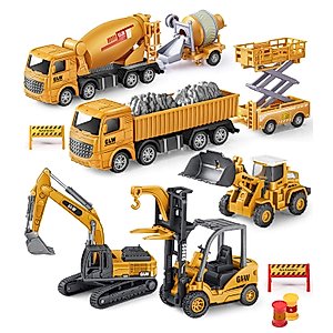 Geyiie Construction Vehicles Truck Toys, Engineering Truck Die Cast Alloy Truck Head, Tractor Trailer Excavator Dump Loader Cement Forklift Sandbox Gift for Toddlers Kids 3 4 5 6 Year Old Boy