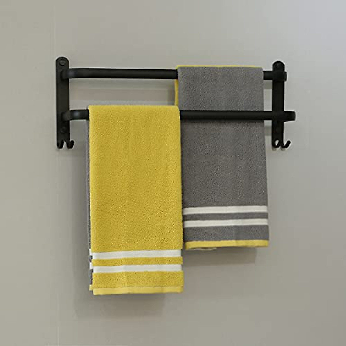 YiLUOMO Hand Towels Set of 2 100% Cotton Striped Checkered Pattern Super Soft Highly Absorbent Decorative Hand Towel for Bathroom, Kitchen 13 x 29 Inch (Yellow & Grey)