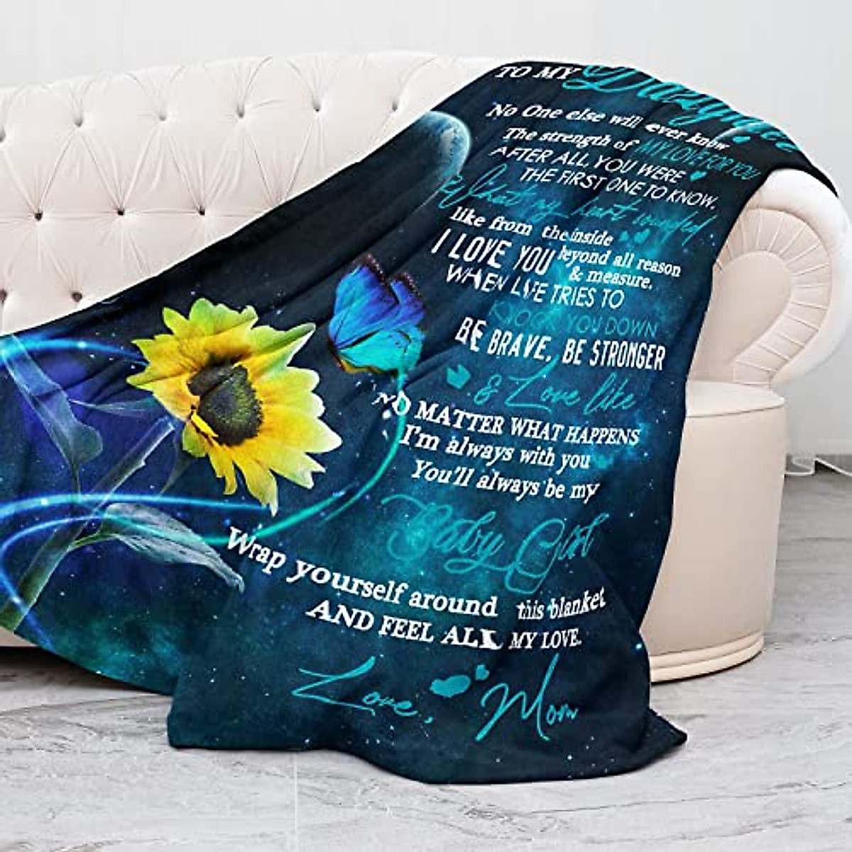 Gift for My Daughter Blanket from Mom as Birthday Present I Love You Letter to Her, Ultra-Soft Flannel Fleece Light Weight Bed Throw (60x50'', Daughter Gift)