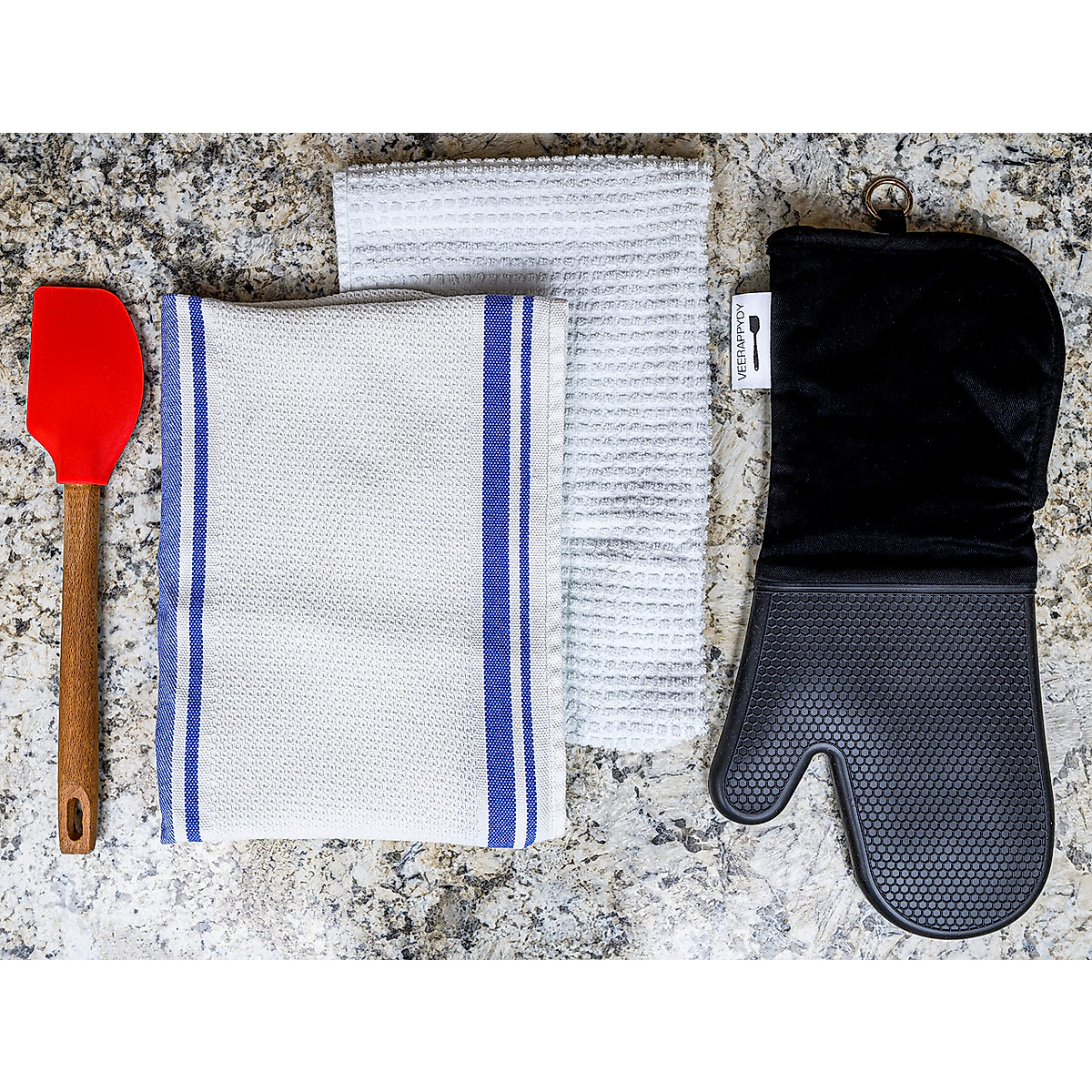 VEERAPPYDY Silicone Oven Mitts Non-Slip Grip Gloves for Grilling Baking Cooking, Heat Resistant 540 degree F, Flexible Terry Cloth Cotton, Storage Hanging Hooks Black 2 pack, 14.9X6.7in