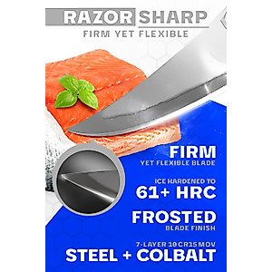 Dalstrong Fillet Knife - 6 inch - Frost Fire Series - High Chromium 10Cr15CoMoV Steel - Frosted Sandblast Finish - White Honeycomb Handle - Meat Boning Knife - Leather Sheath - NSF Certified