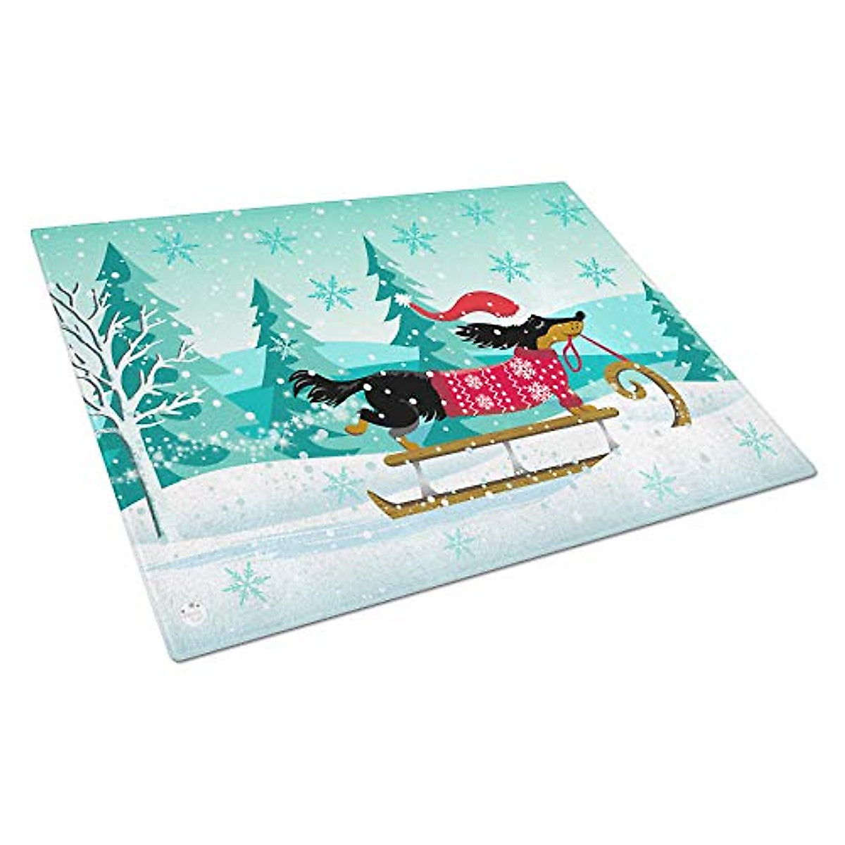 Caroline's Treasures VHA3030LCB Merry Christmas Dachshund Glass Cutting Board Large Decorative Tempered Glass Kitchen Cutting and Serving Board Large Size Chopping Board