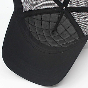 Plain Tone on Tone Cotton Mesh Adjustable Low Profile Baseball Cap Quilt Camo Heather Distressed (Quilt Black)