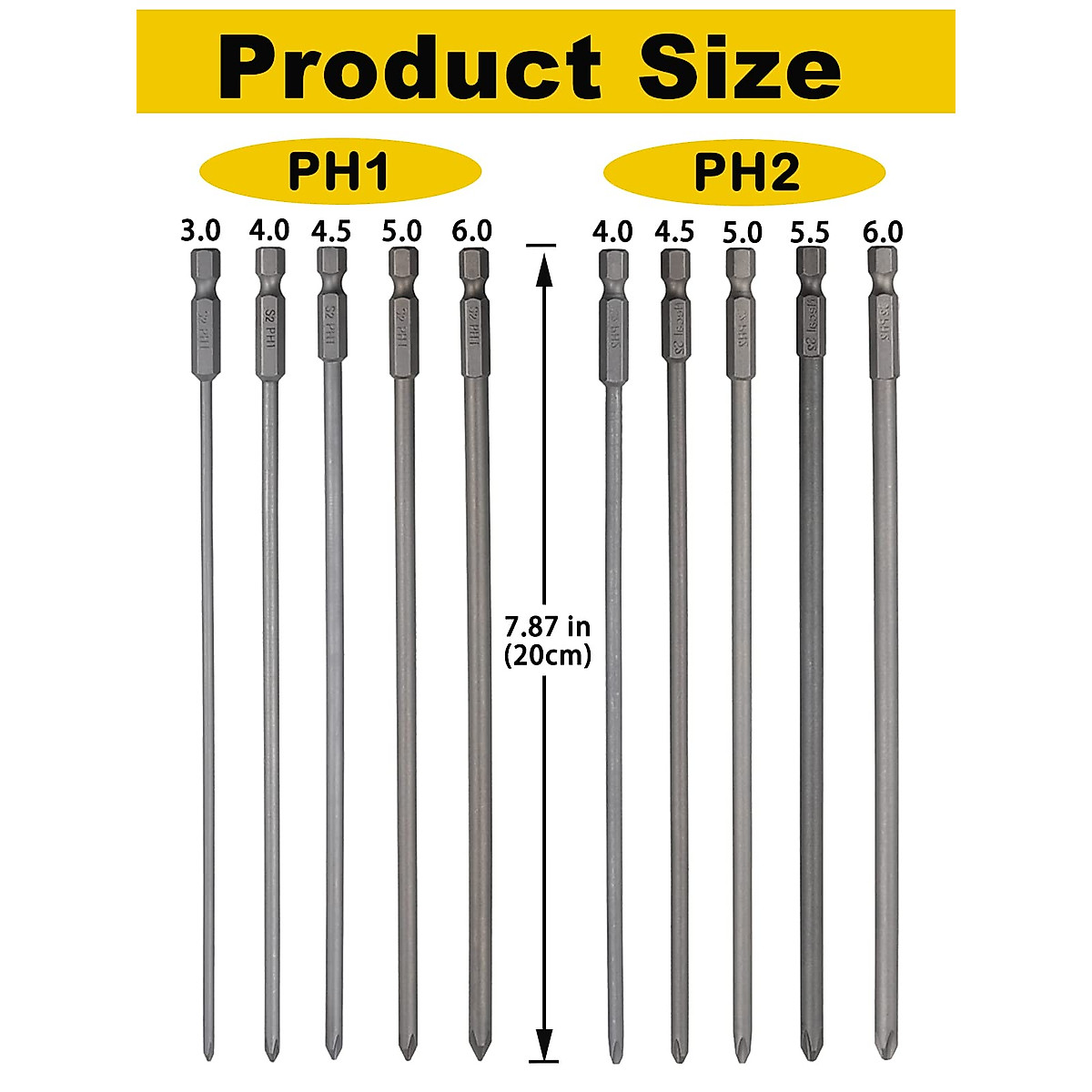 Rocaris 10 Pack Extra Long Phillips Screwdriver Bit Sets, 1/4 Inch Hex Shank Magnetic Screwdriver Bits Cross Head S2, 8 Inch