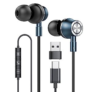 USB C Wired Earphones, HiFi Stereo Magnetic USB Type C Headphones for Laptop with Microphone, Noise Isolation Headset Compatible for iPhone 15 Pro Samsung Galaxy S23+ S22 Ultra Pixel 7 6a OnePlus