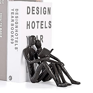 Ambipolar Romantic Reading Couple Bookshelf Decor, Cast Iron Bookend, Aesthetic Room Decor, Office Desk Decor, Home Decorative Bookend for Heavy Books, Satin Black
