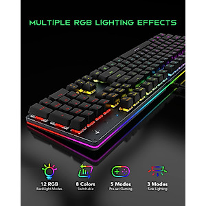 Black Shark RGB Mechanical Gaming Keyboard LED Backlit Wired Keyboard with Blue Switches, Fully Programmable, Anti-Ghosting 104 Keys for Desktop PC, Sixgill K2