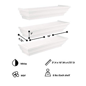 kieragrace Madison Contoured Floating Wall Shelf - White, 16", Set of 3