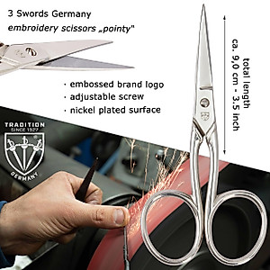 3 Swords Germany - Embroidery Scissors, Shears for Art Work, Daily Use in Household, Sewing, Art Work, Craft with black Synthetic Leather case