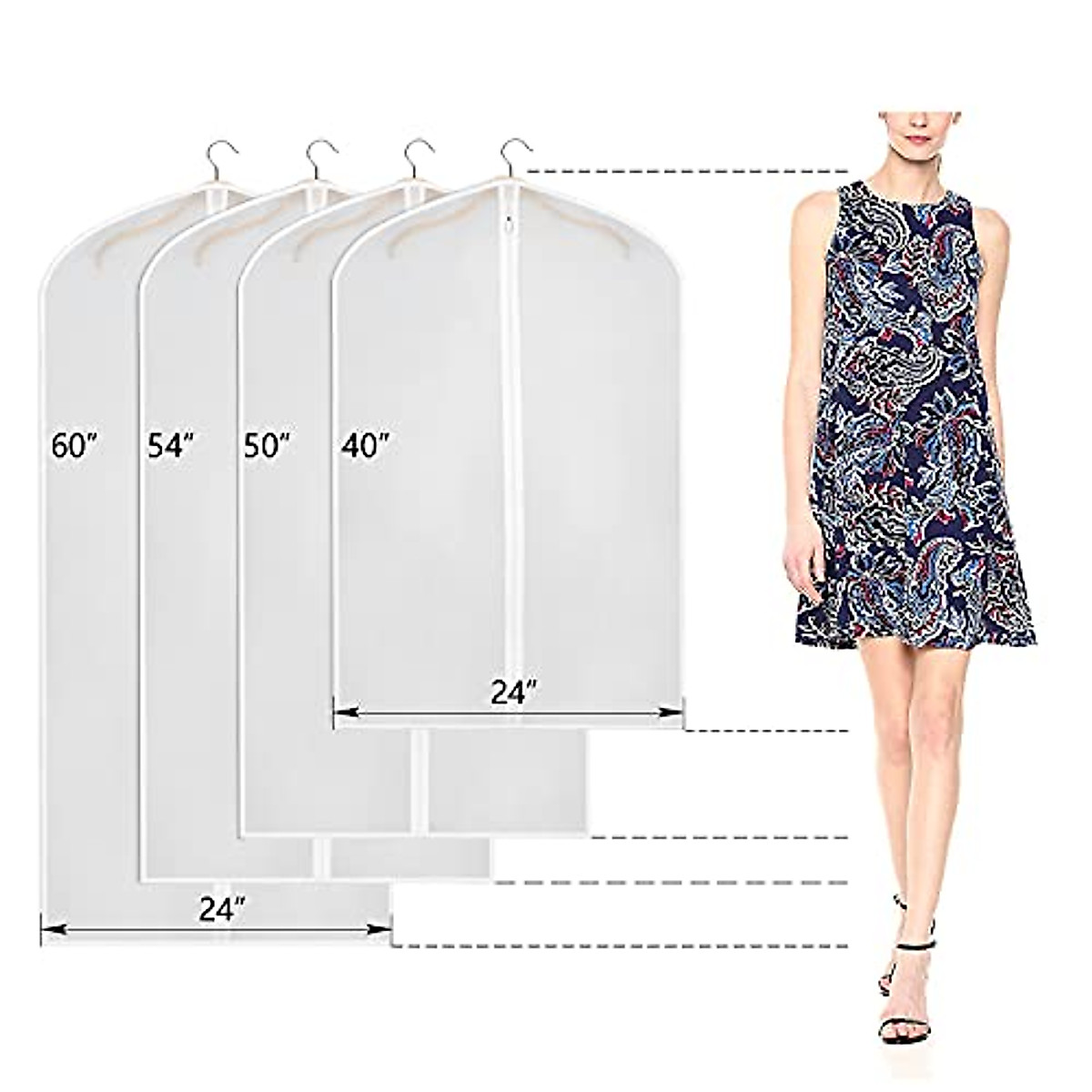 Univivi Hanging Garment Bags10Pack Clear Dress Bags Clothes Bag Covers for Coat Gown Suit