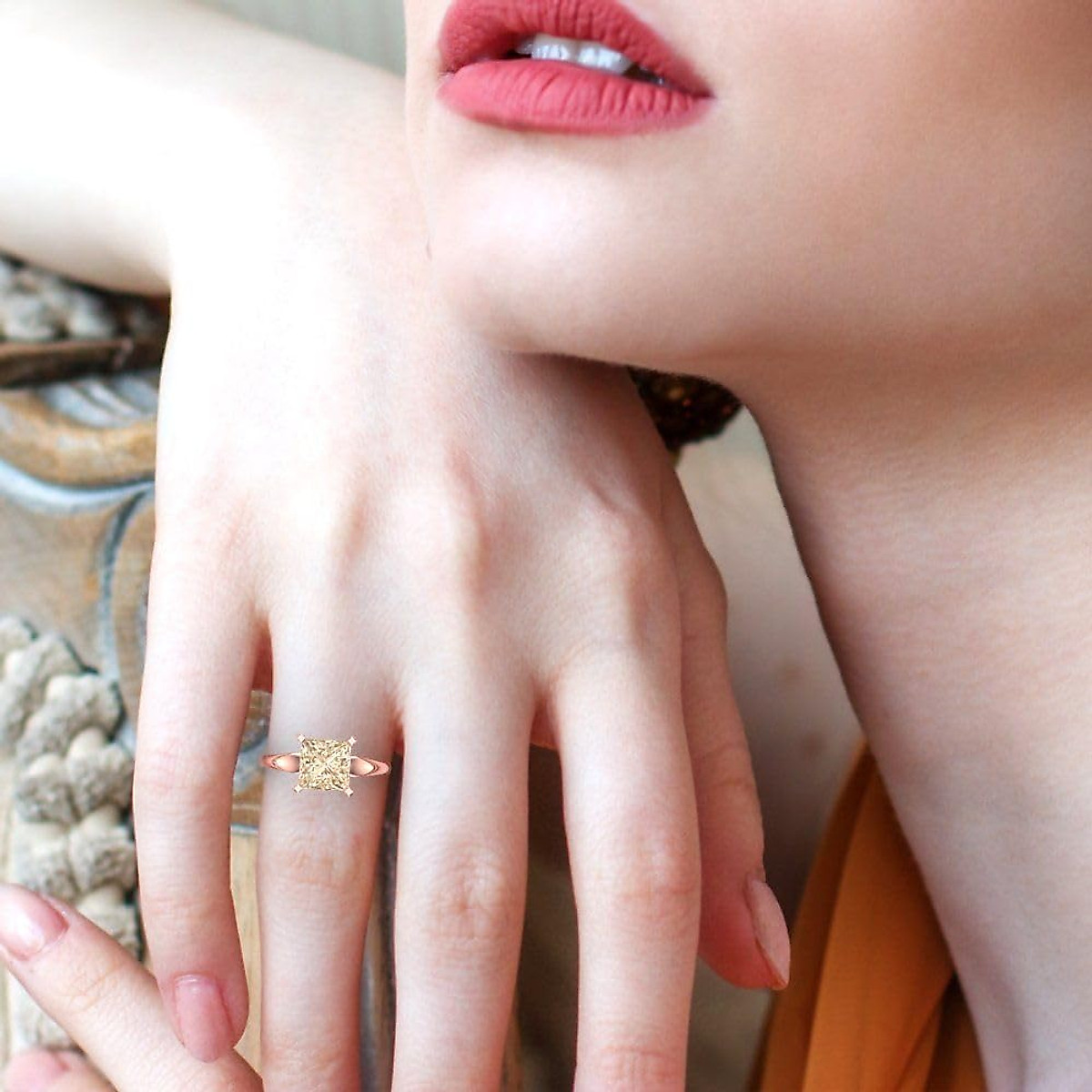 Clara Pucci 2.5 ct Princess Cut Solitaire Genuine Natural Morganite Wedding Bridal Designer Anniversary Engagement Ring 14k Rose Gold