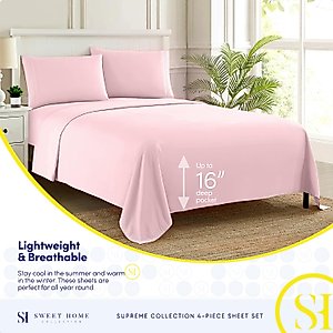 1800 Thread Count Sheet Set – Soft Egyptian Quality Brushed Microfiber Sheets – Luxury Bedding Set with Flat Sheet, Fitted Sheet, Pillow Cases, Full, Pale Pink, Sheet Set