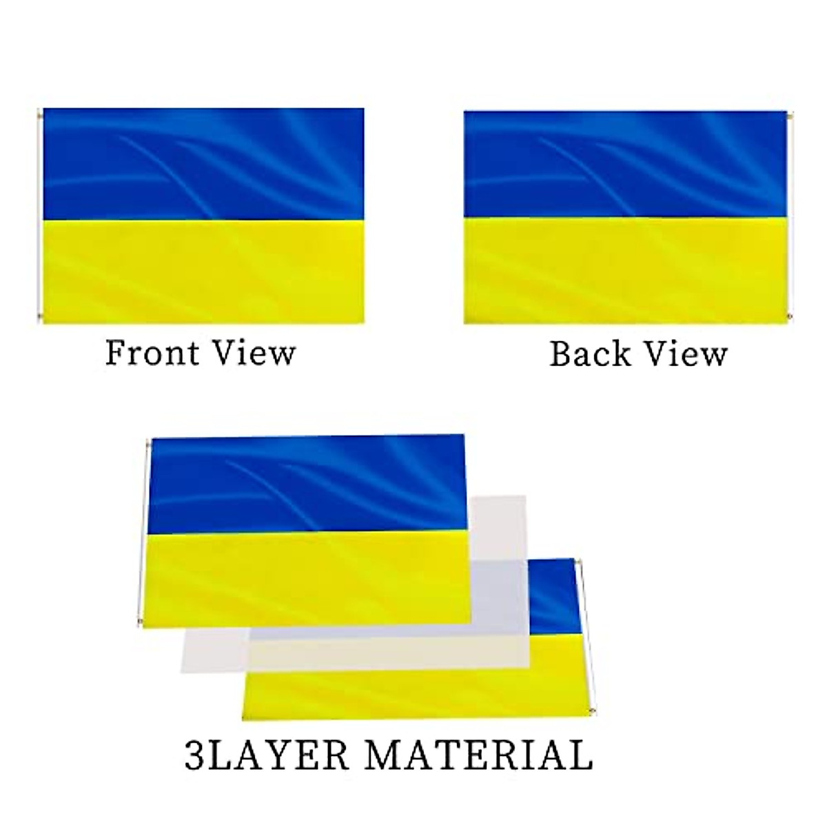 Ukrainian Flag 3x5 Outdoor Indoor Double Sided Heavy Duty 3 Ply 200D Polyester and Durable Canvas Header with 2 Brass Grommets