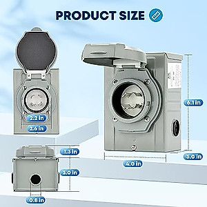 Kohree 30 Amp Generator Power Inlet Box, 4 Prong NEMA L14-30P Generator Transfer Switch, 125/250V, 7500W Weatherproof for Outdoor Generator Outlet Receptacle, ETL Listed