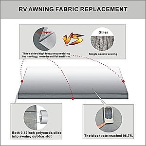 Dulepax RV Awning Fabric Replacement(16'2" Fabric) Heavy Duty 16 oz Vinyl Fabric -Camper Awning Replacement Universal Replacement RV Awnings for All Awning Brands-Senior Fade Grey