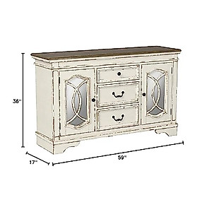 Signature Design by Ashley Realyn French Country Distressed -Dining Room Buffet or Server, Chipped White