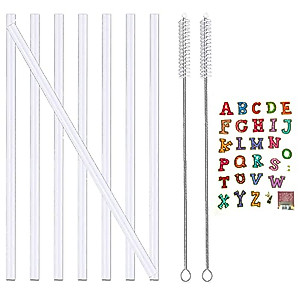 Miracredo 8 PCS Replacement Straws Compatible with Takeya, ThermoFlask, Hydro Flask Wide Mouth Straw Lid Water Bottles, BPA Free, Comes with 2 Cleaning Brushes and Stickers