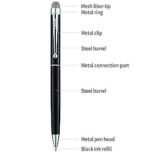 ChaoQ Stylus Pen, 4 Pcs Hybrid Mesh Fiber Tip Stylus Pens and Ballpoint Pens for Touch Screen Devices with 6 Extras Mesh Fiber Tips 6 Rubber Tips (4 Pens and 12 Tips) - Black, White, Red, Blue