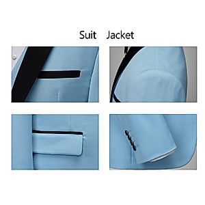 Mens 3 Piece Suit Slim Fit Dress Tux Suits for Men Solid Color Wedding Classic Tuxedo Set US Size M Light Blue
