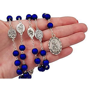 TALISMAN4U Seven Sorrows of Mary Rosary Chaplet Deep Blue Acrylic Beads Catholic Jewelry Necklace for Women with Rosary Box