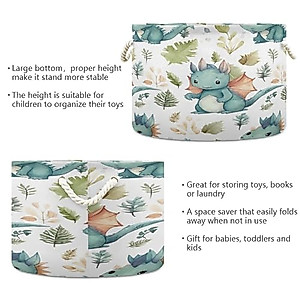 Storage Basket with Cotton Rope Handles Cute Dragon Large Laundry Basket Baby Blanket Basket Toy Clothes Organizer for Living Room, Laundry, Nursery