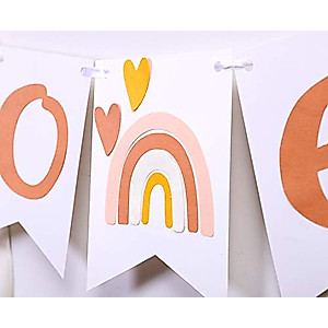 Bohemian Party Rainbow Birthday Banner -1st birthday high chair bunting decoration, silent and neutral modern girl, smash cake props, photographer photo props. (Bohemian Rainbow)