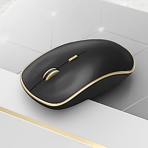 JOYACCESS J Silent Mouse Wireless, Portable Wireless Computer Mouse with 5 Adjustable DPI Levels, USB Mouse for Desktop, Notebook, MacBook, Chromebook, PC (Black Gold)