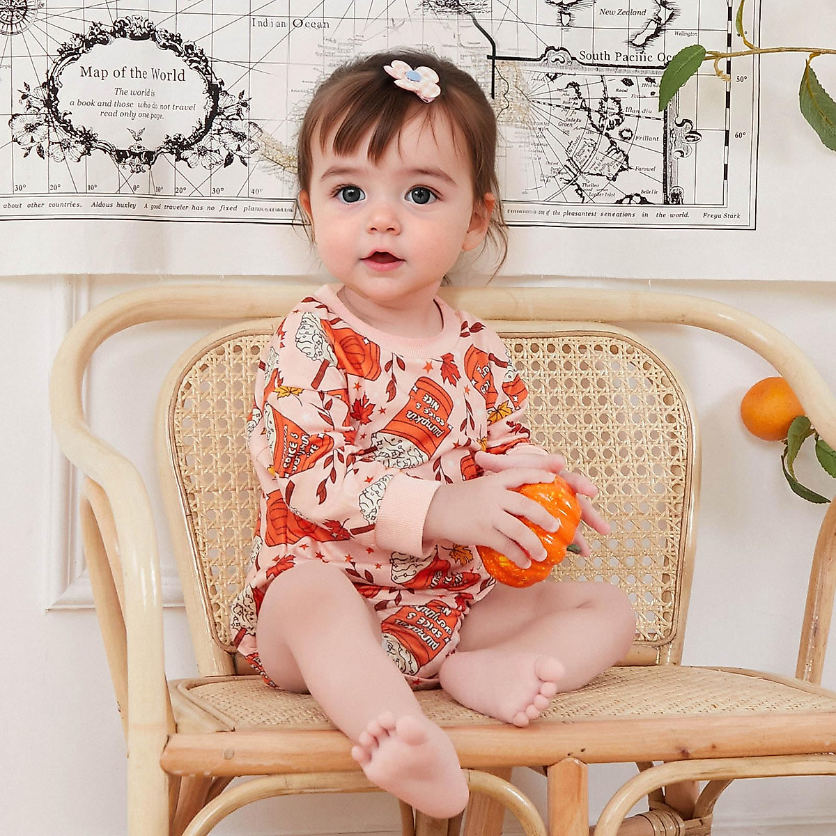 Halloween Newborn Baby Girl Outfit Pumpkin Sweatshirt Romper Long Sleeve Onesie Jumpsuit Infant Fall Winter Clothes (Milk Tea, 0-3 Months)