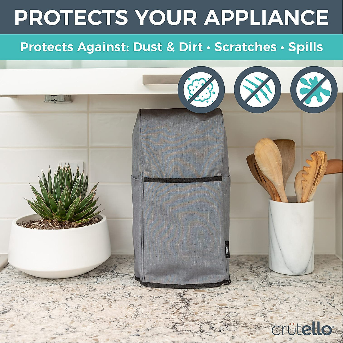 Crutello Food Processor Cover, Blender Dust Cover with Storage Pockets for Medium Elemental 8-13 Cup Processor, Cuisinart 13-Cup Food Processor Carrying Case, Kitchenaid Food Processor Cover