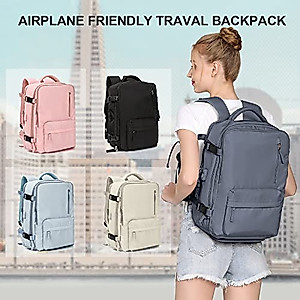 Travel Backpack Women, Carry On Backpack for Men, Hiking Laptop Backpack Waterproof Outdoor Sports Rucksack Casual Daypack, Grey Blue