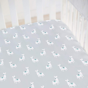Hello Spud - Llamas on Gray Fitted Crib Sheet Organic Cotton Jersey - Super Soft