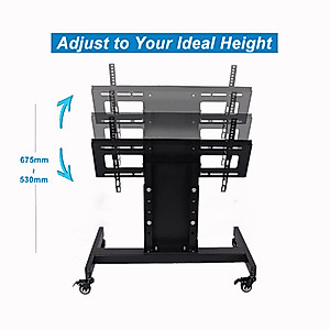 Nuwovwo Rolling TV Stand, Mobile TV Cart, Low Profile Floor Confidence Monitor Cart for 32-75 inch Screen, Height Adjustable, 90°Adjustable Viewing Angle