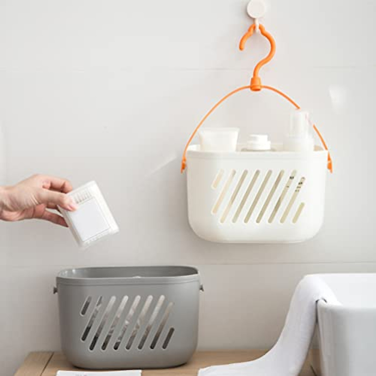 Kichvoe Shower Caddy Hanging 2Pcs Plastic Hanging Storage Basket Hanging Shower Caddy Kitchen Ginger Garlic Vegetable Organizer Basket with Hook for Bathroom Kitchen Bath Toy Storage